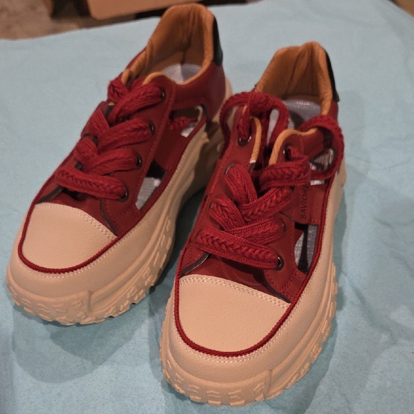 Savioke | Shoes | Savioke Red And Cream Ladies Sneakers | Poshmark